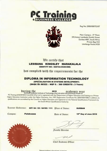 Kingsley Marakalala - certificate | PDF