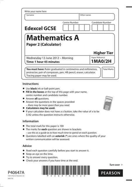 Cambridge checkpoint maths p1 specimen 2012 | PDF | Educational ...
