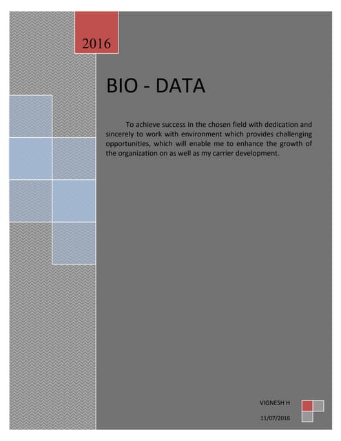 Vignesh H (Bio-Data) | PDF Vignesh H (Bio-Data) | PDF