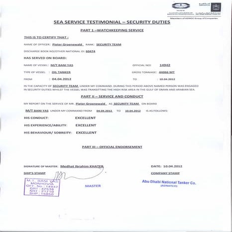 SECURITY TEAM SEA SERVICE TESTIMONIAL | PDF