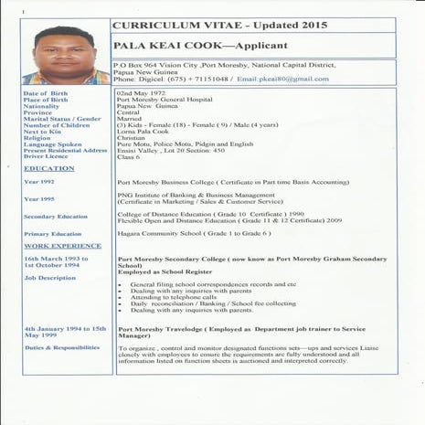 Pala Keai Cook 2015 CV | PDF