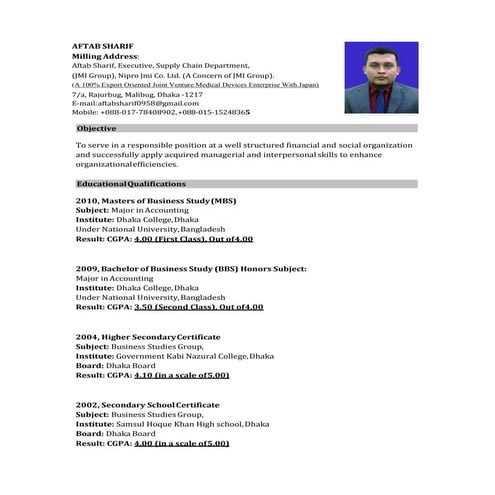 Aftab Sharif Resume PDF Version | PDF