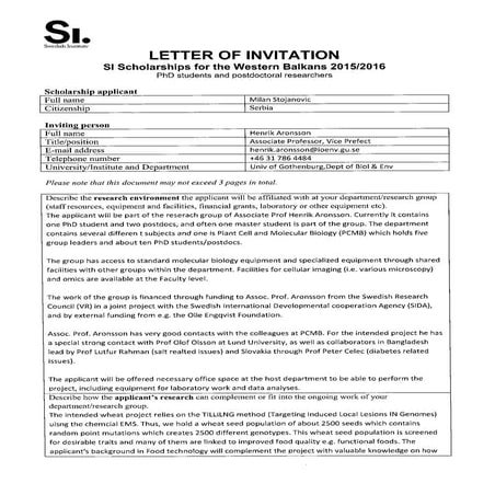 Letter of Invitation from University of Gothenburg | PDF