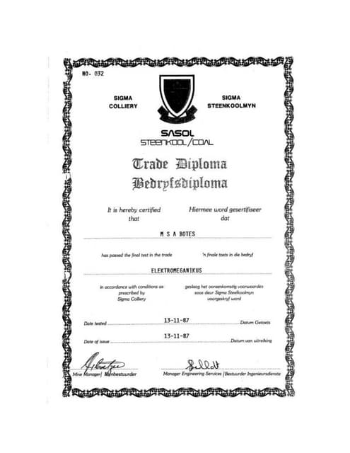 Certificate Fitter & Turner | PDF
