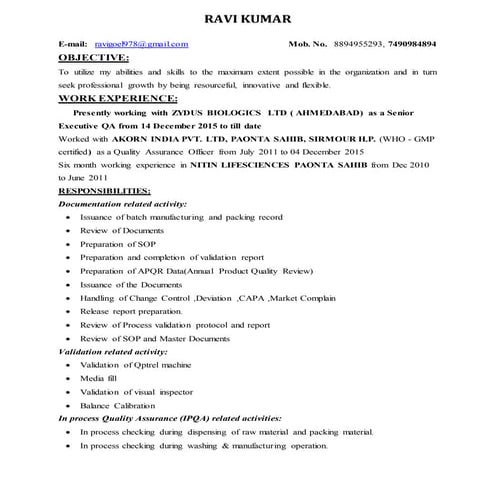 RAVI RESUME 2016 | PDF