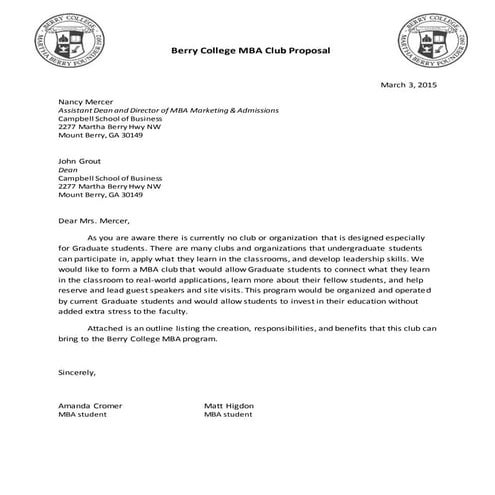 MBA Club Proposal | DOCX