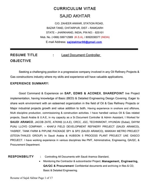 CV - Sudheesh - Senior Document Controller | DOC