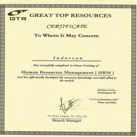 HRM Certificate | PDF