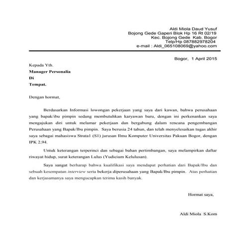 lamaran pekerjaan aldi | PDF