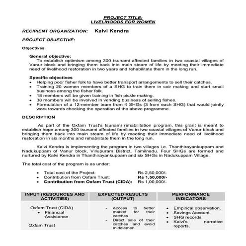 WOMEN'S LIVELIHOOD PROJECT | PDF