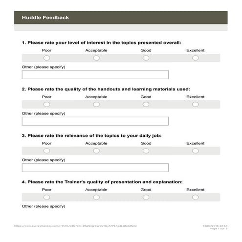 Huddle Feedback Survey | PDF