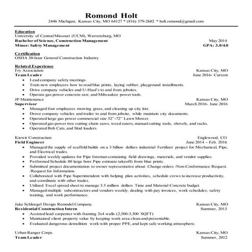 Romond JP Resume(1)1 | DOCX | Civil Engineering Industry | Industries