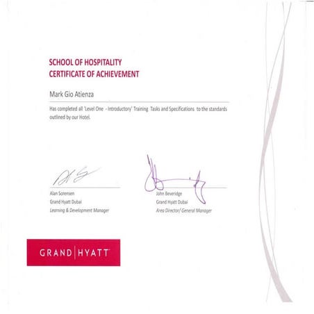 Hyatt Certificate | PDF