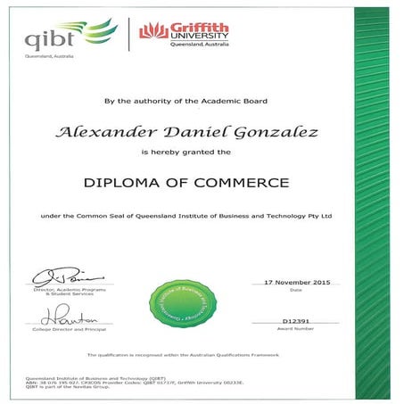 0-Diploma of Commerce-QIBT Griffith | PDF