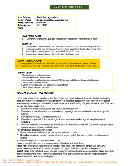 Lkpd pai kelas 7 pertemuan 1 | PDF