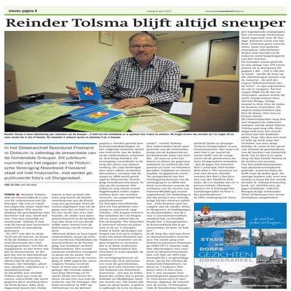 Reinder Tolsma blijft altijd sneuper (Nieuwsblad Noordoost-Friesland) | PDF