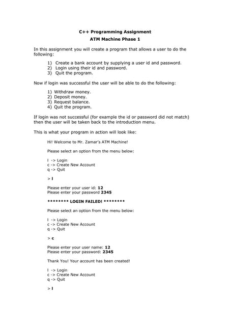 Atm Simulation Mini Project Using Python Programming Language Docx