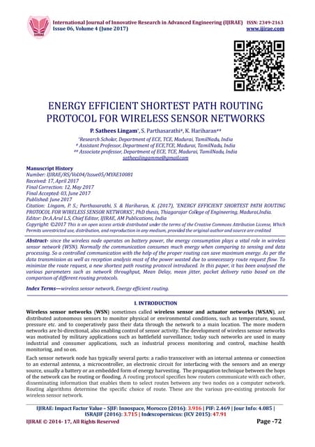Energy Efficient Shortest Path Routing Protocol For Wireless Sensor Networks Pdf Free Download