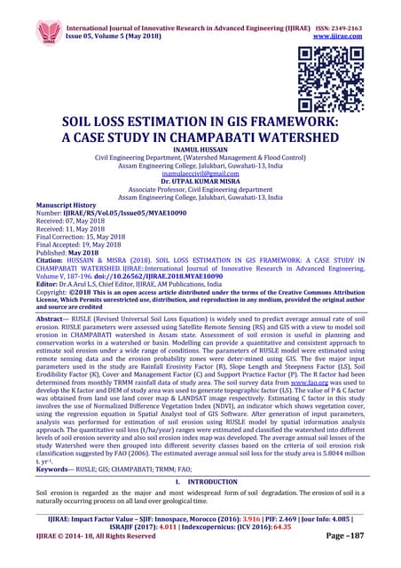 Soil Erosion Risk Assessment Using GIS Based USLE Model for Soil and ...