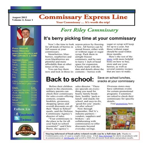 FT. RILEY COMMISSARY NEWSLETTER | DOCX | Recalls | Consumer Issues