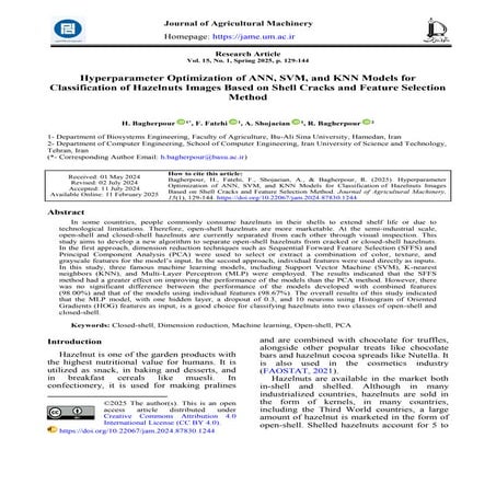 Hyperparameter Optimization of ANN, SVM, and KNN Models for Classification of Hazelnuts Images ...