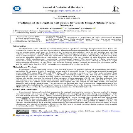 Prediction of Rut Depth in Soil Caused by Wheels Using Artificial Neural Networks | PDF