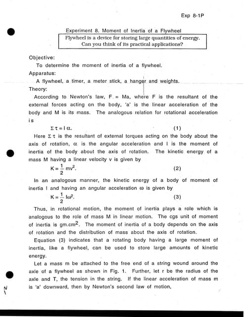 MOMENT INERTIA OF A FLYWHEEL LAB REPORT | DOCX