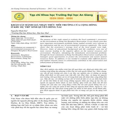Đánh giá nhận thức môi trường tại Khu DTSQ Đồng Nai | PDF
