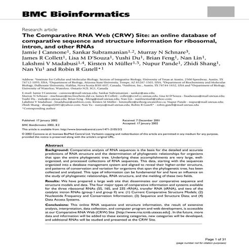 Gutell 080.bmc.bioinformatics.2002.3.2 | PDF