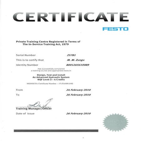 Advance Hydraulic Certificate | PDF