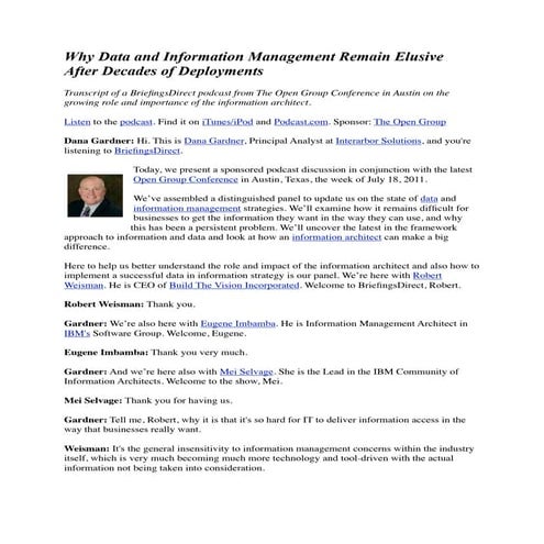 Why Data and Information Management Remain Elusive After Decades of ...