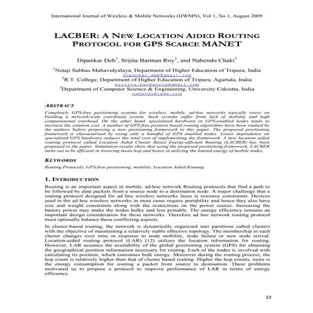 Lacber New Location Aided Routing Protocol For Gps Scarce Manet Pdf Computer Networking