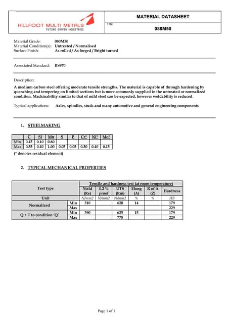 070M55 Steel - Hillfoot Multi Metals | PDF