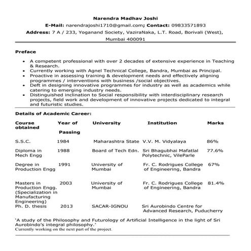 CV Narendra Joshi 2016 | DOC