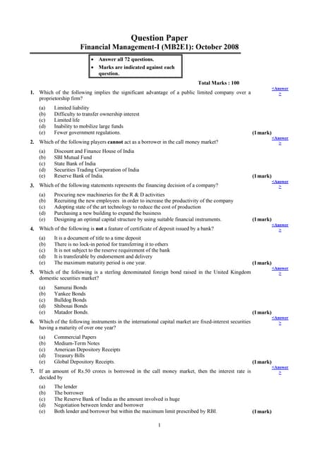BBA Entrance Mock Test Paper for MSU Vadodara | PPT