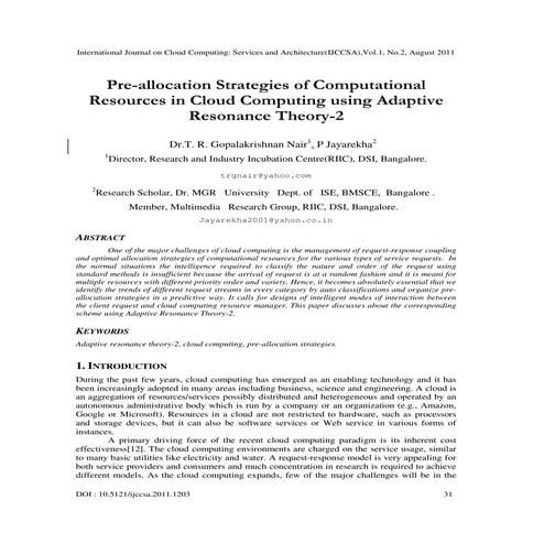 Pre-allocation Strategies of Computational Resources in Cloud Computing using Adaptive Resonance ...