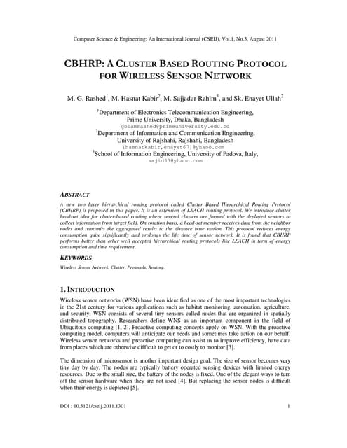 Cbhrp A Cluster Based Routing Protocol For Wireless Sensor Network Pdf 0892