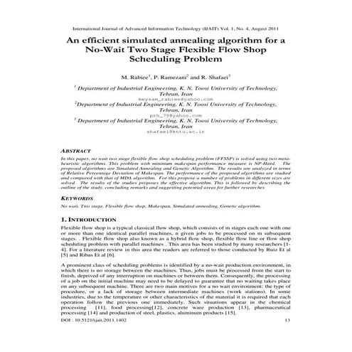 An Efficient Simulated Annealing Algorithm For A No Wait Two Stage Flexible Flow Shop Scheduling 