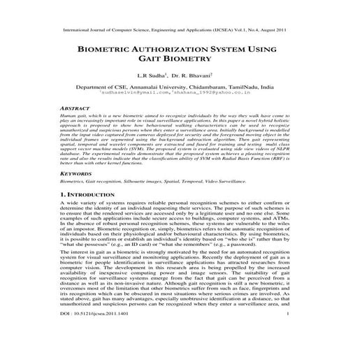 BIOMETRIC AUTHORIZATION SYSTEM USING GAIT BIOMETRY | PDF | Computing | Technology & Computing