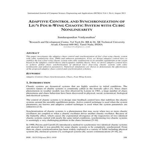 ADAPTIVE CONTROL AND SYNCHRONIZATION OF LIU’S FOUR-WING CHAOTIC SYSTEM WITH CUBIC NONLINEARITY ...
