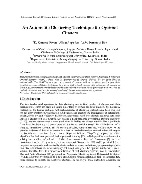 An Automatic Clustering Technique For Optimal Clusters Pdf