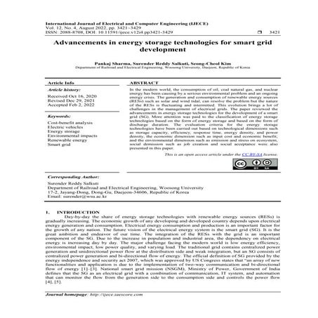 Advancements in energy storage technologies for smart grid development ...