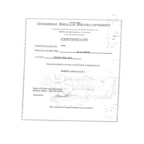 First Aid Level 1 Certificate | DOCX