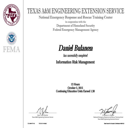 Information risk managementCertificate | PDF