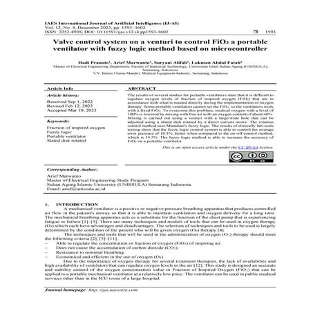 Valve control system on a venturi to control FiO2 a portable ventilator ...