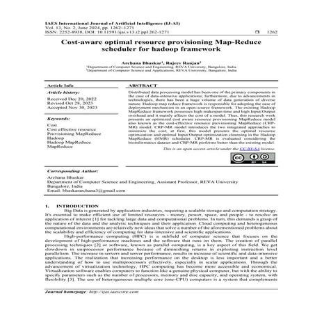 Cost Aware Optimal Resource Provisioning Map Reduce Scheduler For Hadoop Framework Pdf Free 