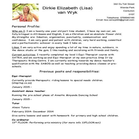 CV Dirkie Elizabeth (Lisa) van Wyk 2015 updated | DOCX