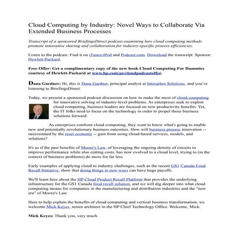 Cloud Computing by Industry: Novel Ways to Collaborate Via Extended ...