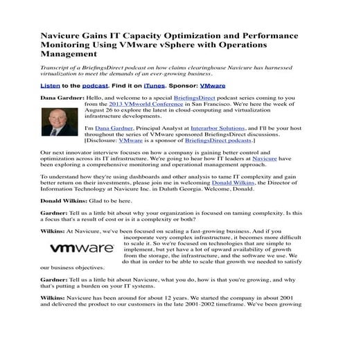 Navicure Gains IT Capacity Optimization and Performance Monitoring Using VMware vSphere with ...