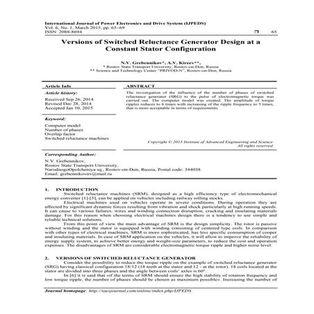 Versions Of Switched Reluctance Generator Design At A Constant Stator Configuration Pdf